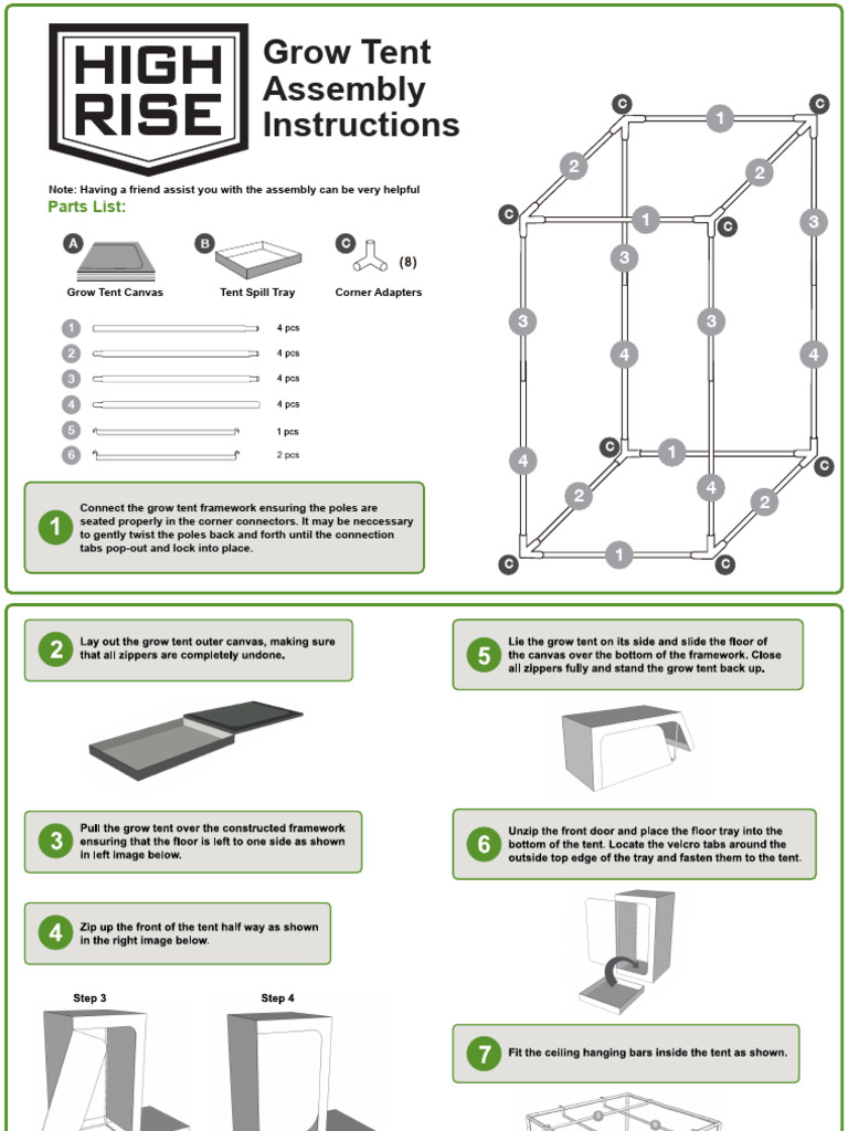 High Rise 2x4 3x3 4x4 5x5 Grow Tent Instructions | PDF