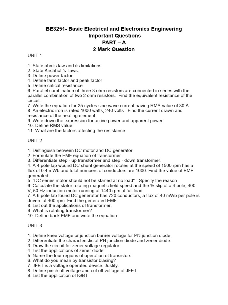 BE3251 - BEEE Important Questions | PDF | Electric Motor | Transformer