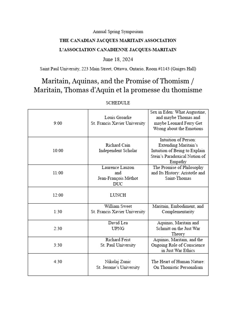 Canadian Jacques Maritain Association - Annual Spring Symposium | PDF
