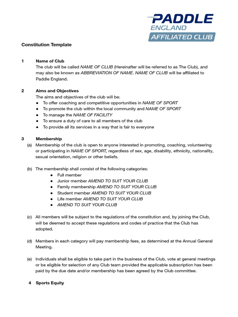 Club Constitution Template | PDF | Social Equality | Committee