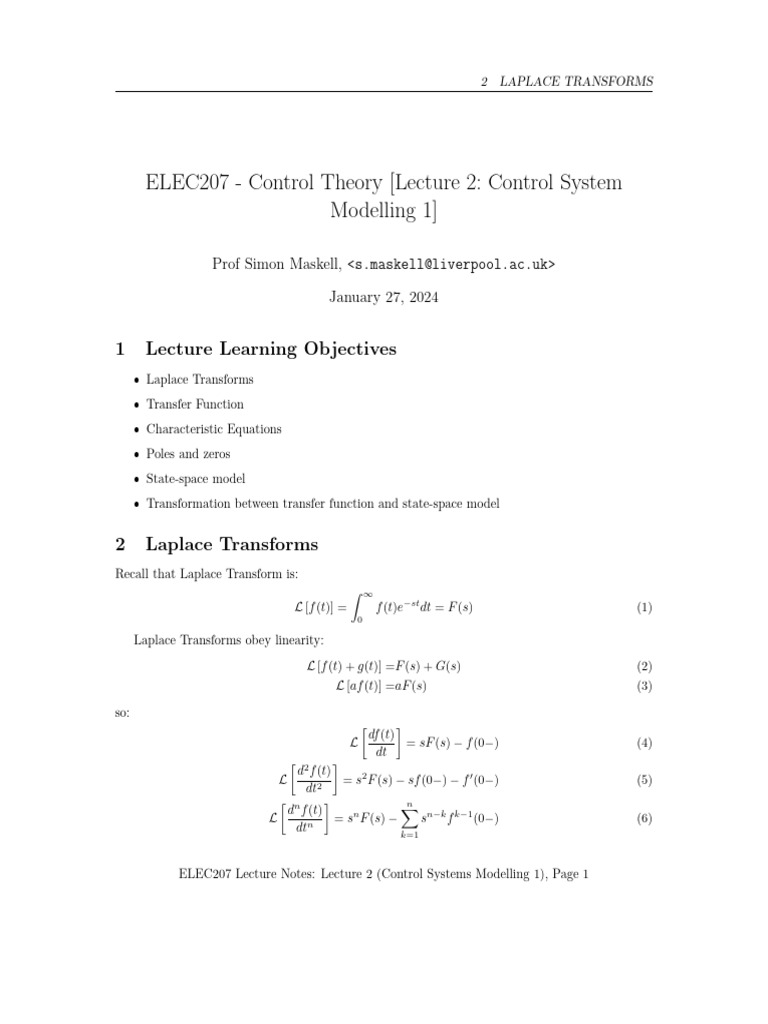 2 (Control System Modelling 1) | PDF | Applied Mathematics | Electronic Engineering