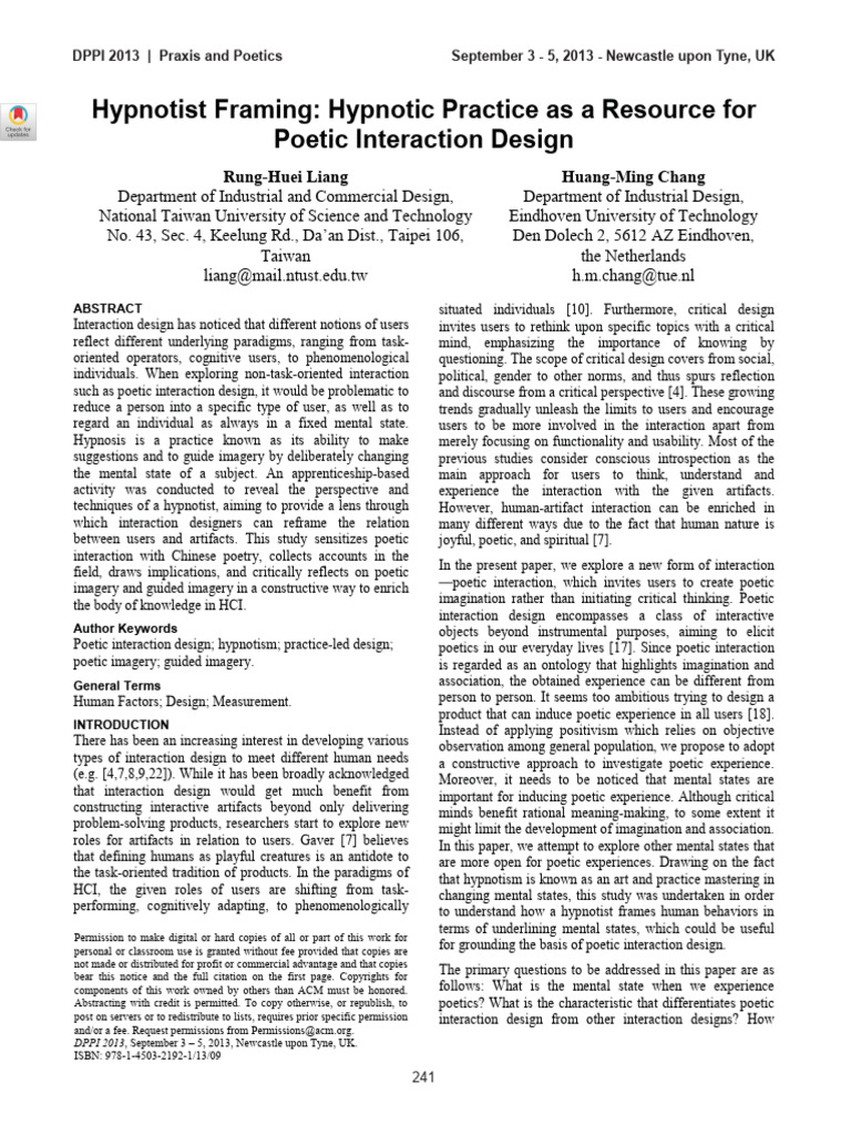 Hypnotist Framing - Hypnotic Practice As A Resource For Poetic ...