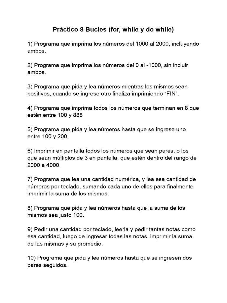 Practico 8 Bucles | PDF