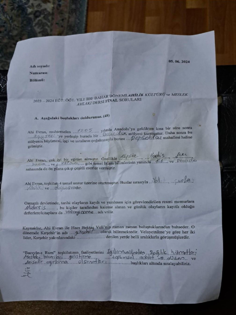 Ahilik Dersi Final Sorulari | PDF