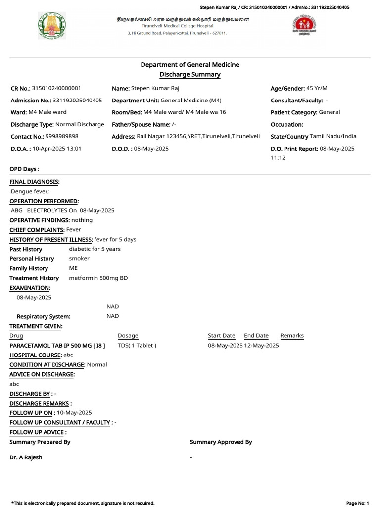 Singlepage Discharge Format | PDF | Diseases And Disorders | Health ...