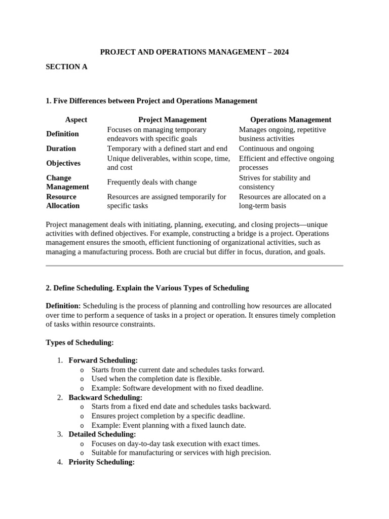 Project vs. Operations Management Guide | PDF | Project Management ...