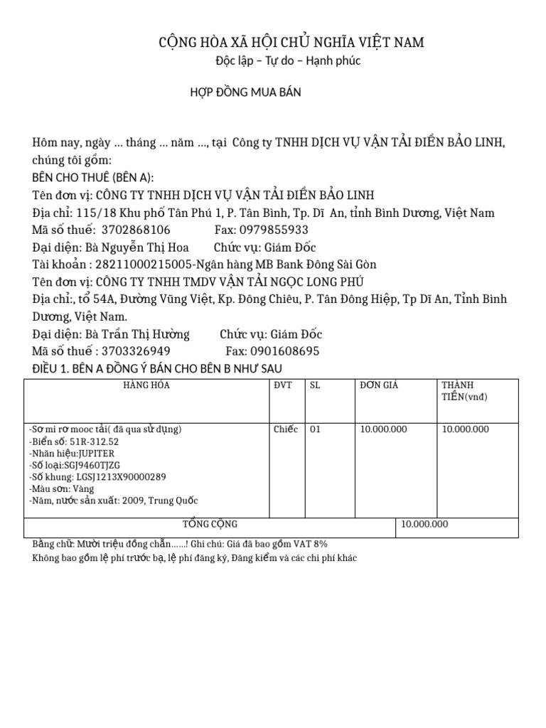 Hop Dong Thue Xe | PDF