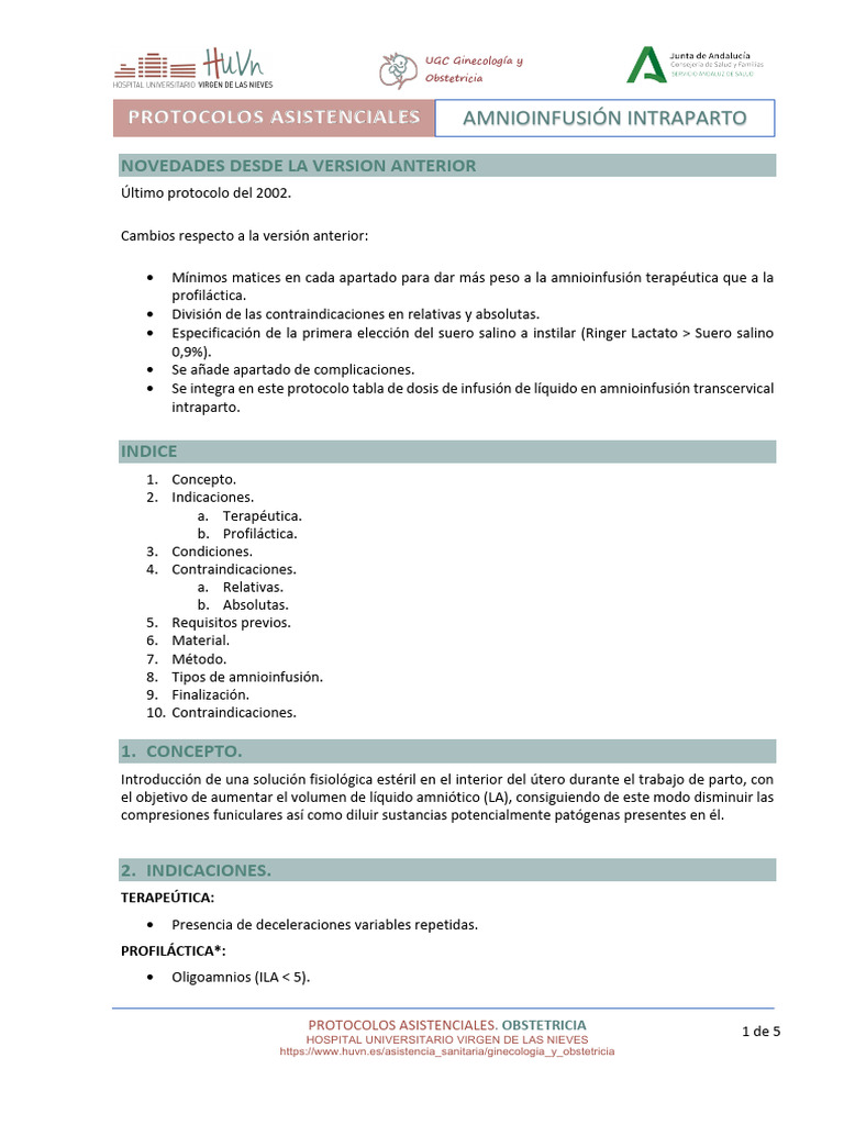 Protocolo Amnioinfusión Intraparto Nuevo | PDF | Parto | La salud de la mujer