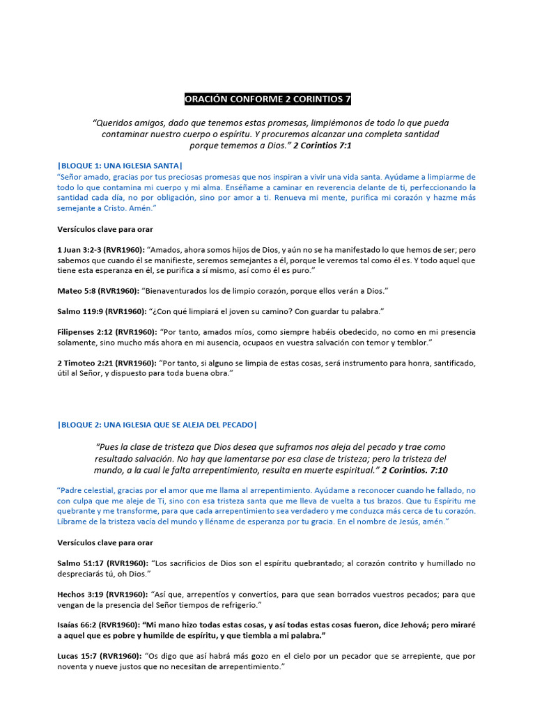 Oración 2 Corintios 7 | PDF | Oración | Pecado