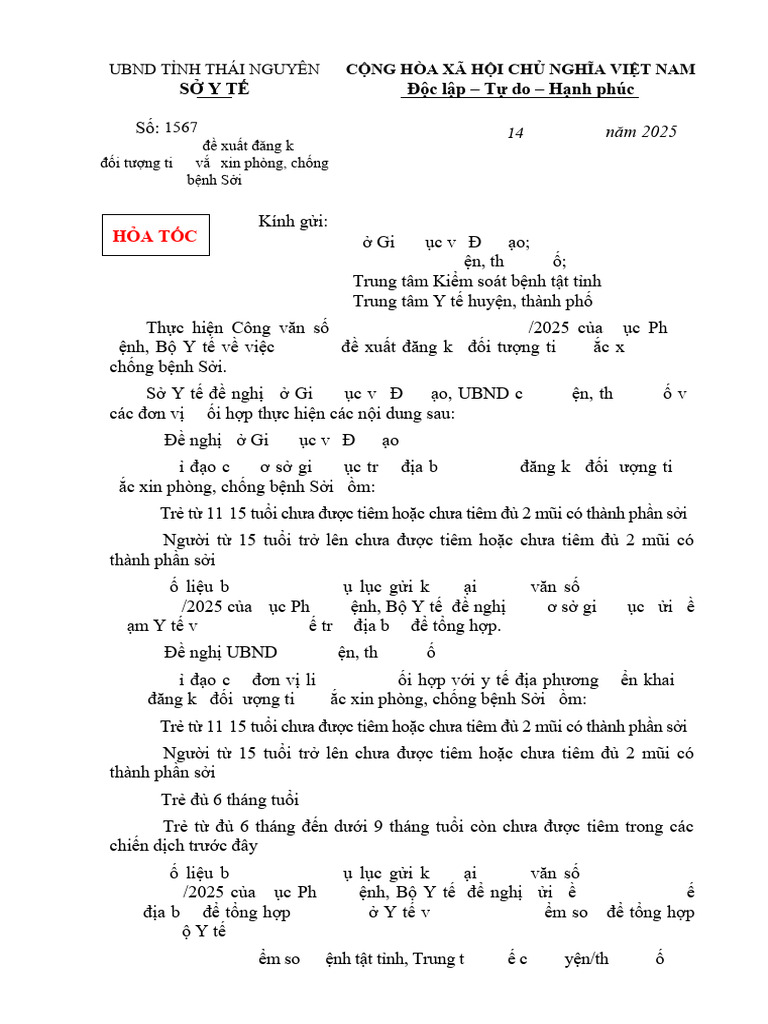 SYT - CV Rà Soát, Đề Xuất Đăng Ký Đối Tượng Tiêm Vắc Xin Sởi.signed - Signed.signed | PDF