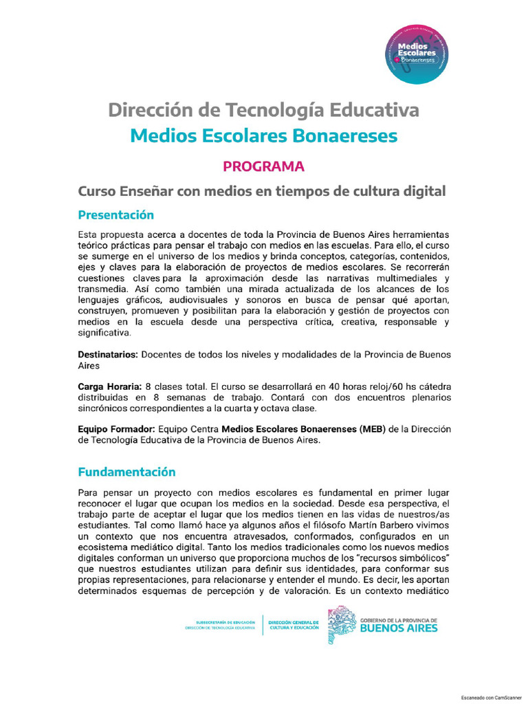 Programa Curso Enseñar Con Medios - MEB | PDF