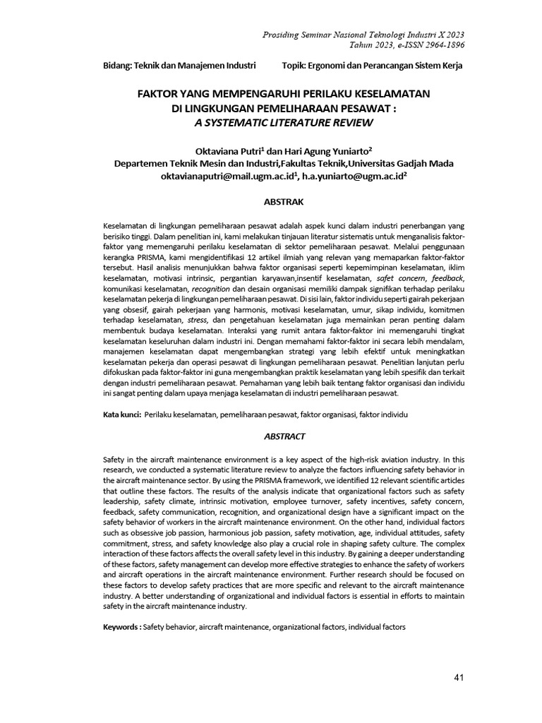 Faktor Yang Mempengaruhi Perilaku Keselamatan Di Lingkungan Pemeliharaan Pesawat | PDF