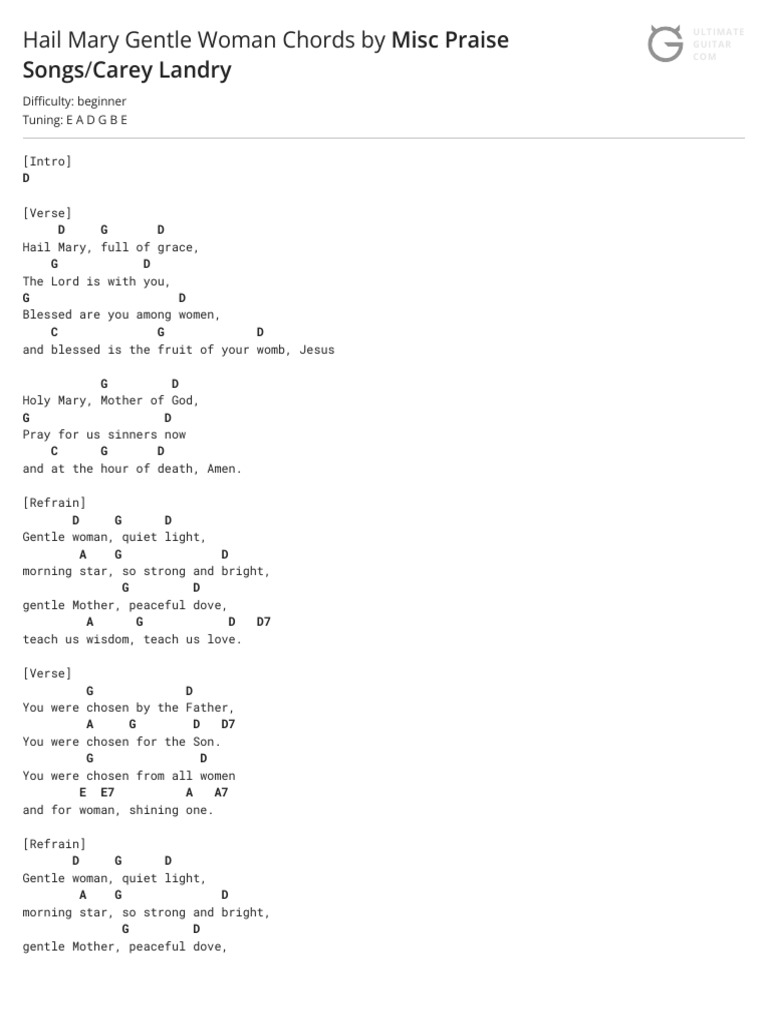 Hail Mary Gentle Woman Chords & Lyrics | PDF