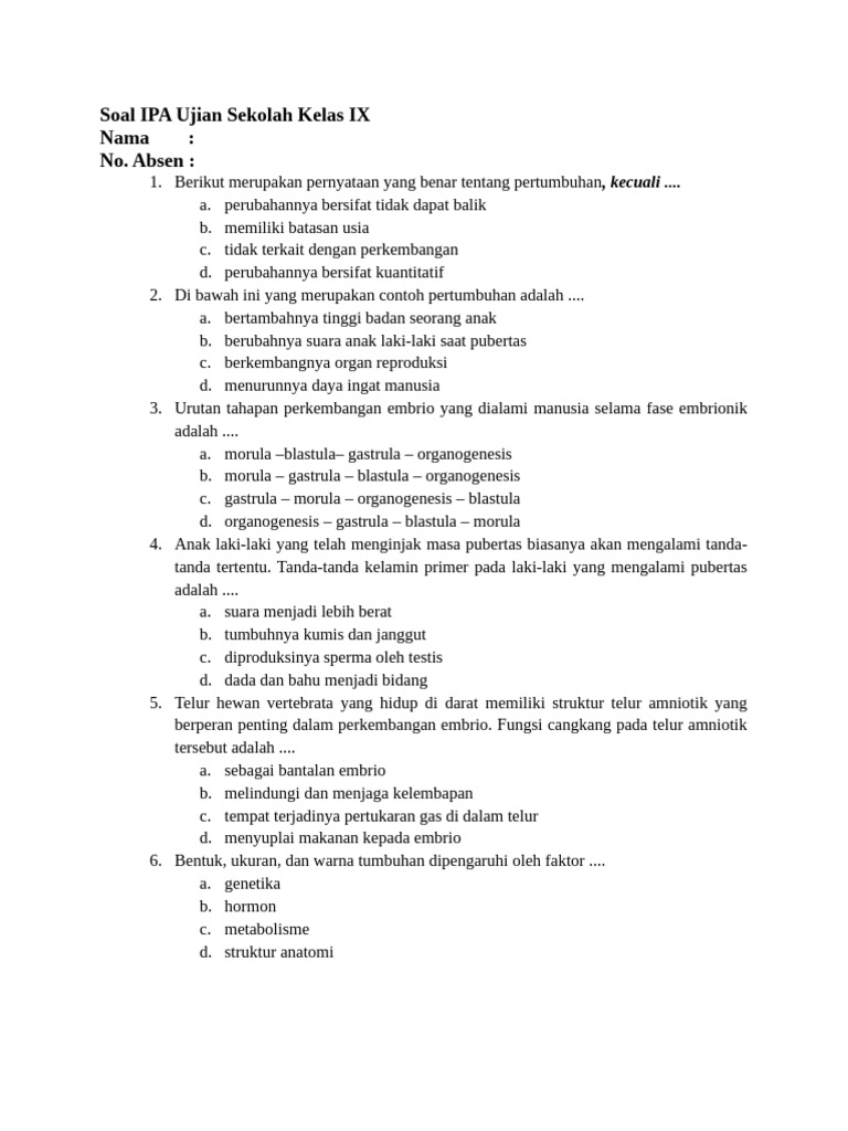 Soal IPA Ujian Sekolah Kelas IX | PDF