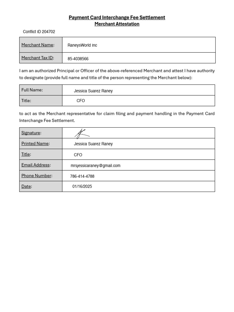 Merchant Attestation for Fee Settlement | PDF
