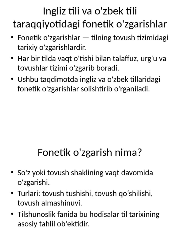 Fonetik_ozgarishlar_prezentatsiya | PDF