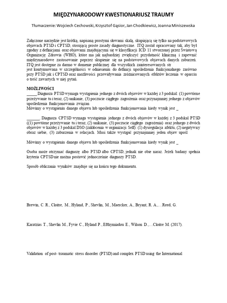 Zał.5 Międzynarodowy Kwestionariusz Traumy ITQ | PDF