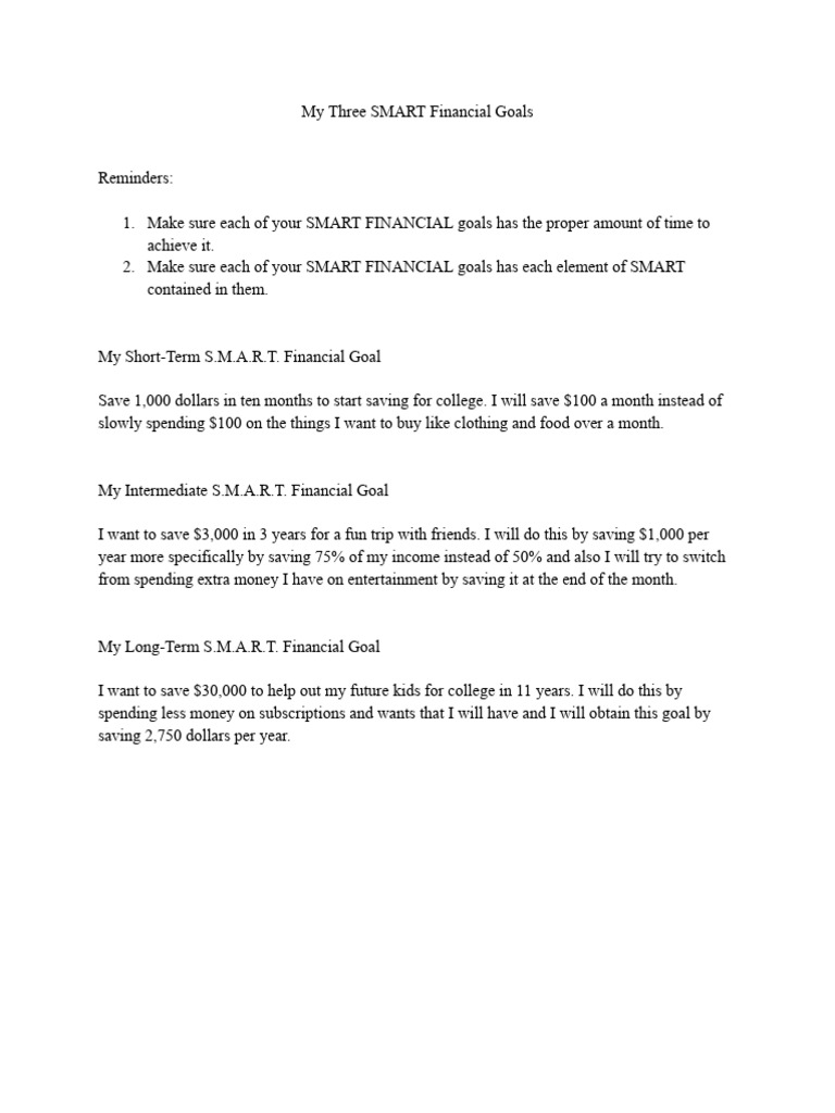 SMART Financial Goals for Savings | PDF