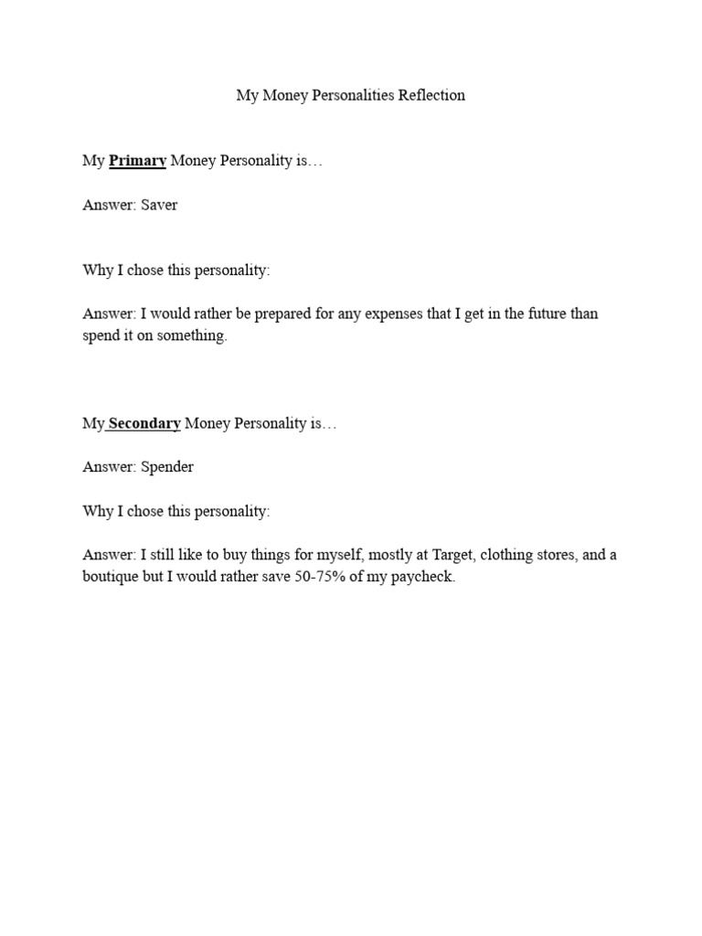 My Money Personalities Reflection | PDF