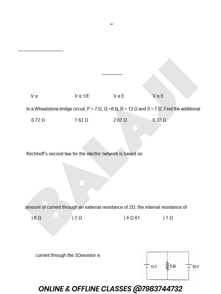 Current Electricity Worksheet | PDF | Electrocardiography | Metrology