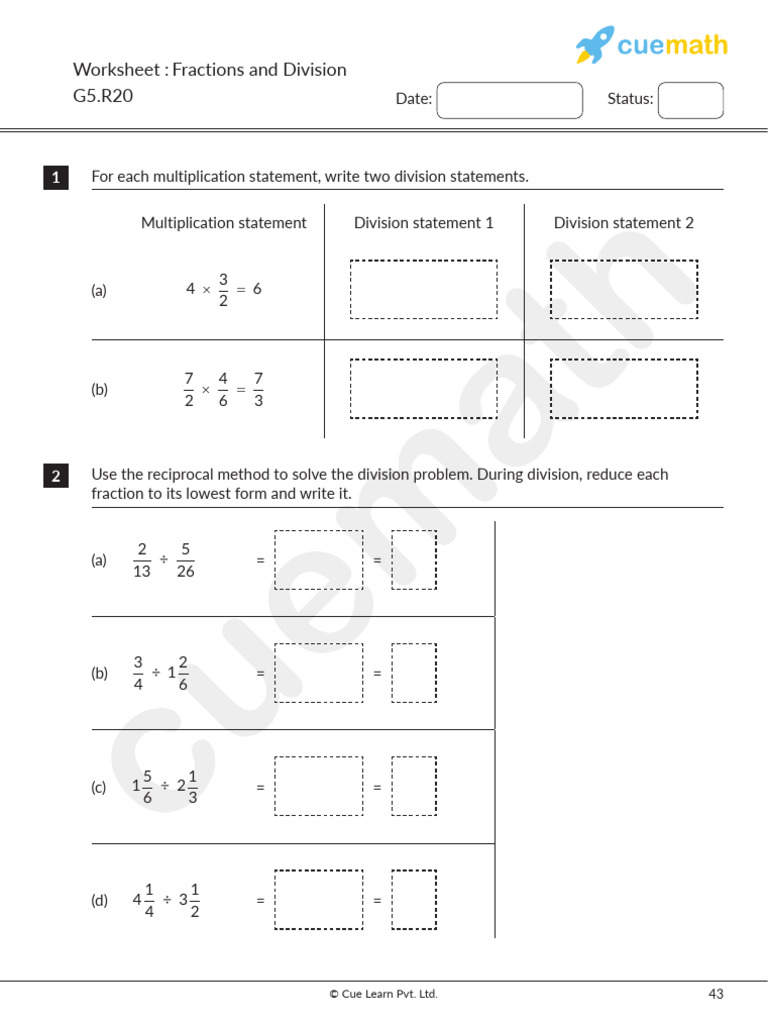 5th Grade Math Worksheet Dividing Fractions | PDF