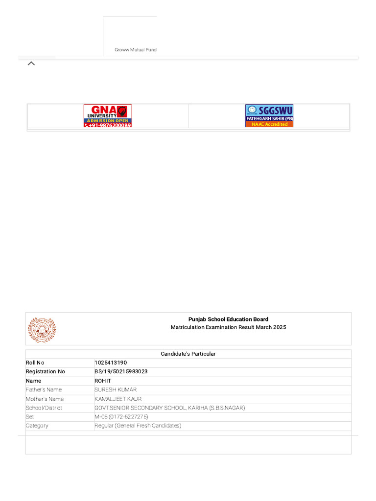 Matriculation Examination Result March 2025 - Punjab School Education Board | PDF | Qualifications