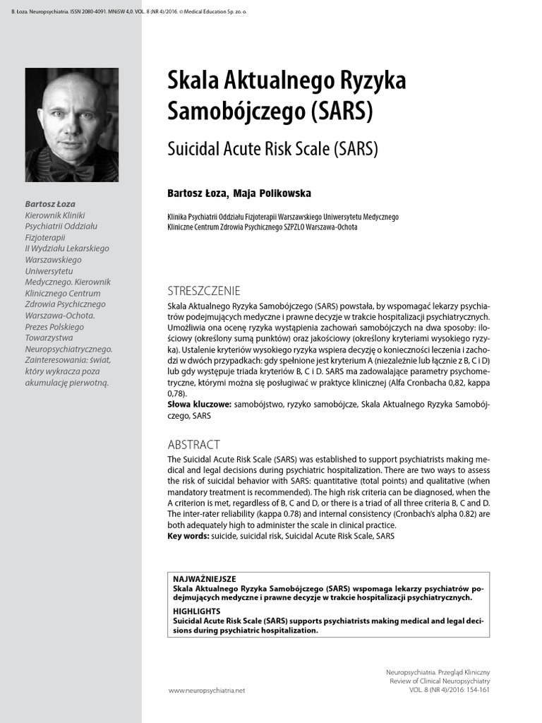 Sars Skala Aktualnego Ryzyka Samobójczego | PDF