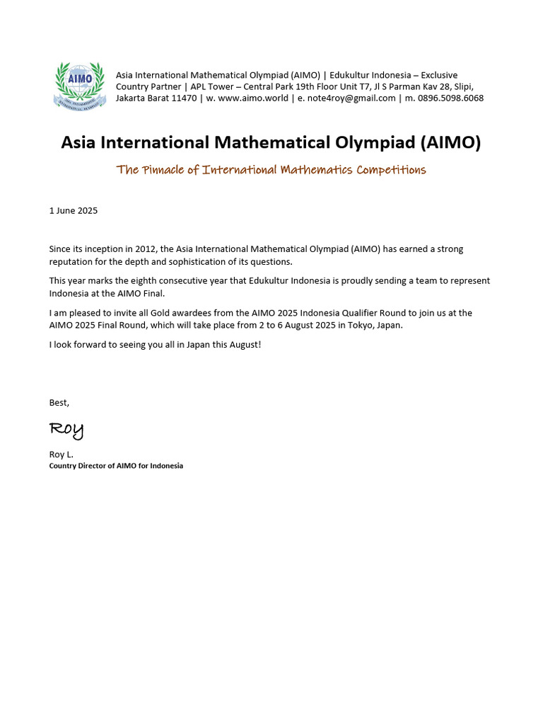 AIMO 2025 Final Invitation for Indonesia | PDF