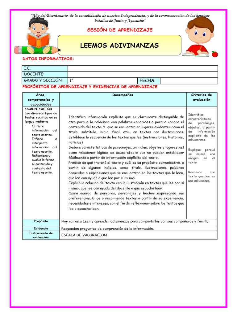 Sesion. Comun. Leemos Adivinanzas | PDF | Aprendizaje | Información