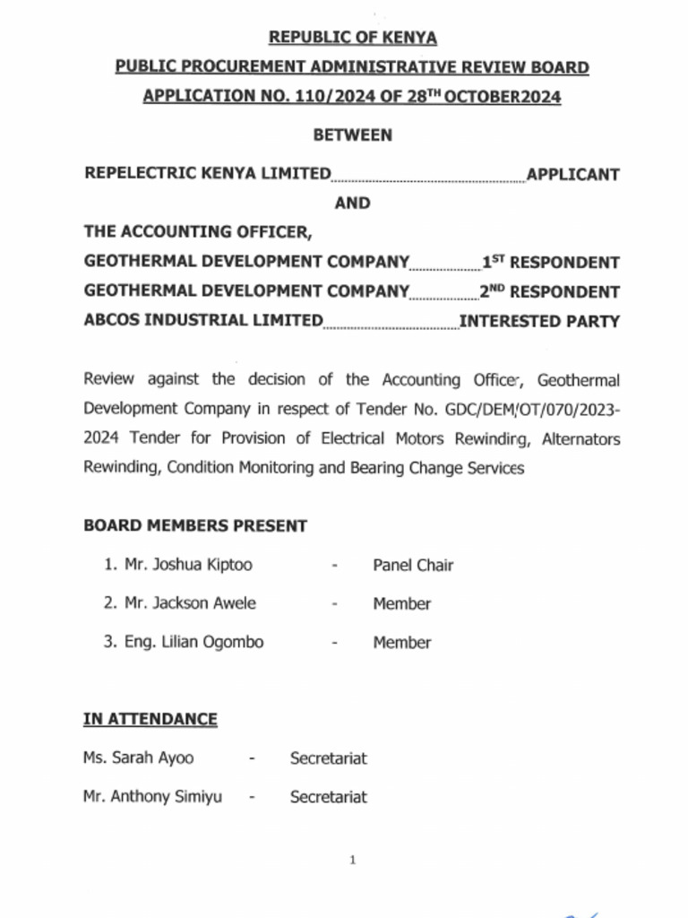 Decision in Application No.110 of 2024 - Repelectric Kenya Limited vs ...