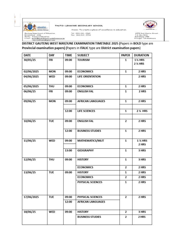 Timetable 2025 Grade 10 and 11 (1) - Signed - Signed | PDF | Science