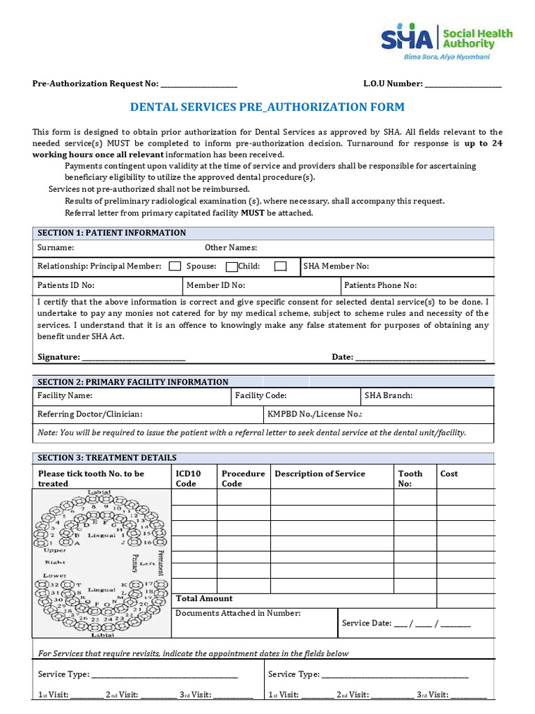 Dental Pre-Authorization Form | PDF | Dentures | Dentistry Branches
