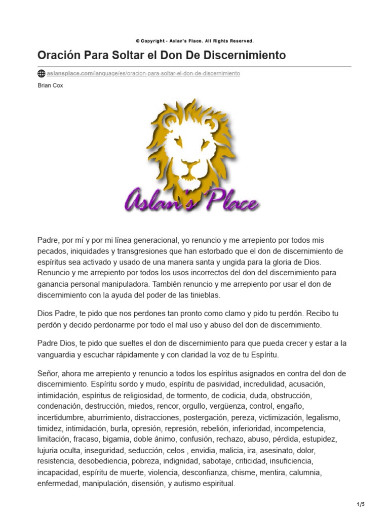 Oración para Soltar El Don de Discernimiento | PDF | Cristo (título ...