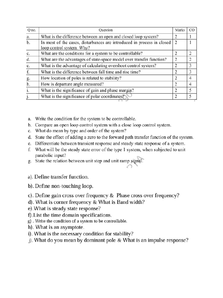 Control System 2 Marks Pyq Practice Material | PDF