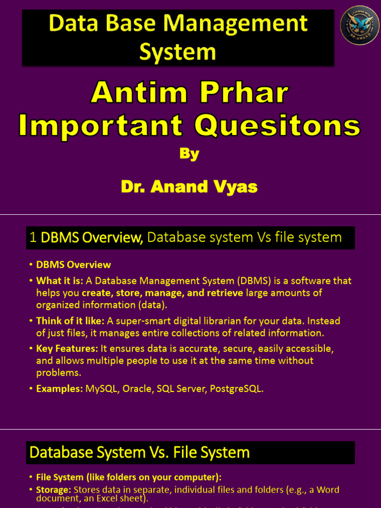 Antim Prahar 2025 Data Base Management System | PDF | Sql | Databases