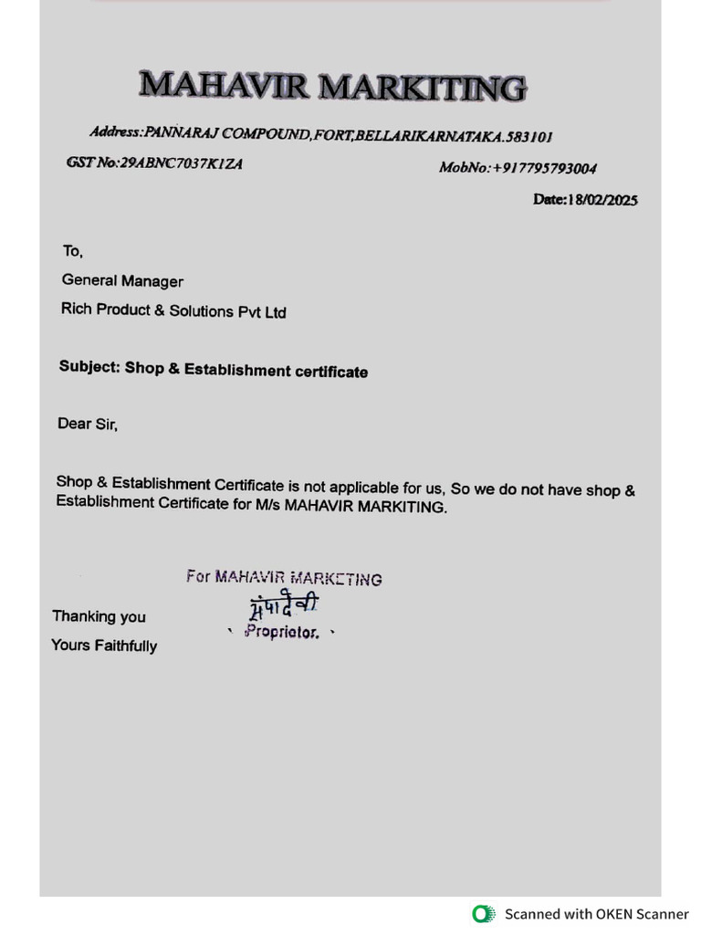 Shop Estb. Letter | PDF