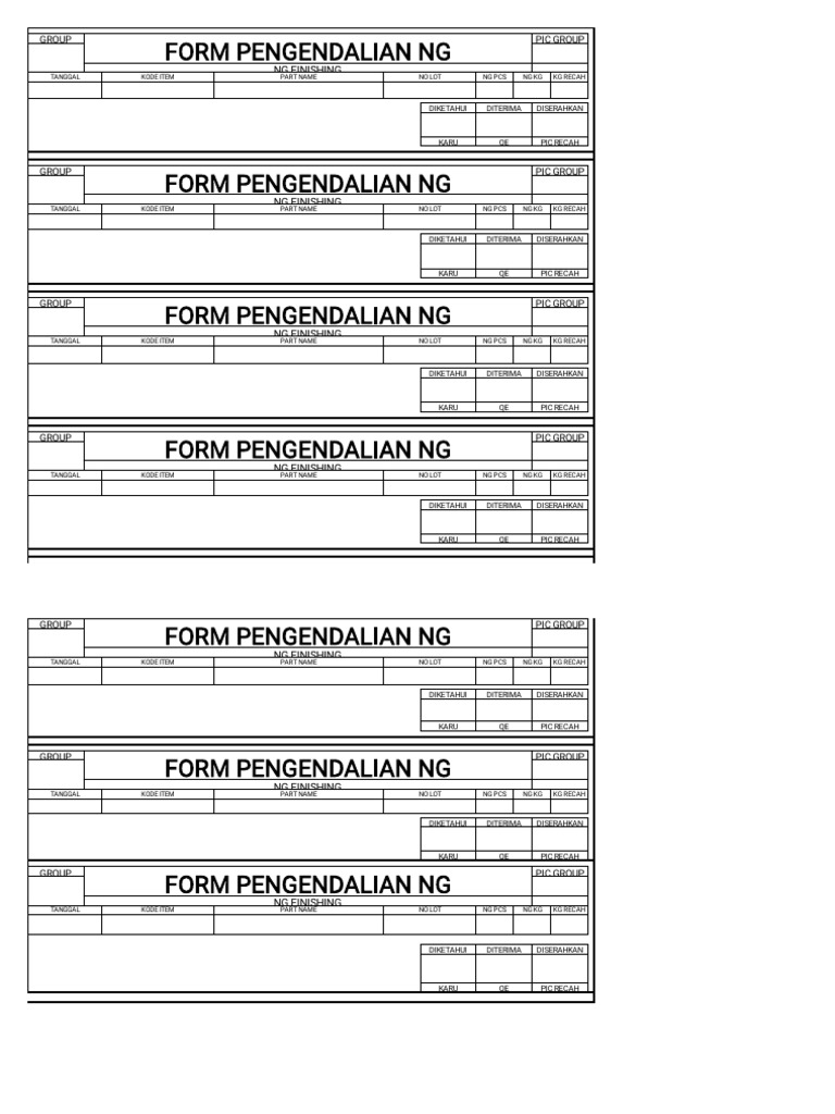 Form Pengendalian NG | PDF