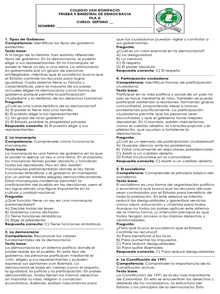 Bimestral Democracia7 Filaa p2 | PDF | Democracia | Ideologías políticas