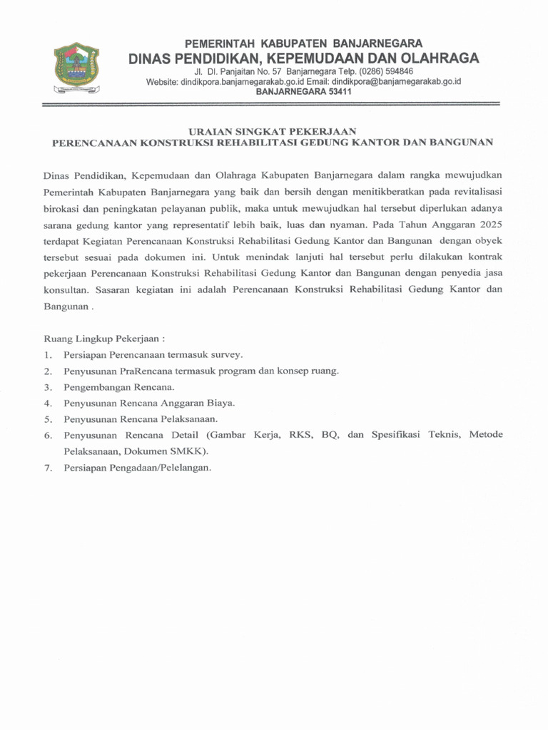 Uraian Singkat Perencanaan Konstruksi Rehabilitasi Gedung Kantor Dan Bangunan | PDF