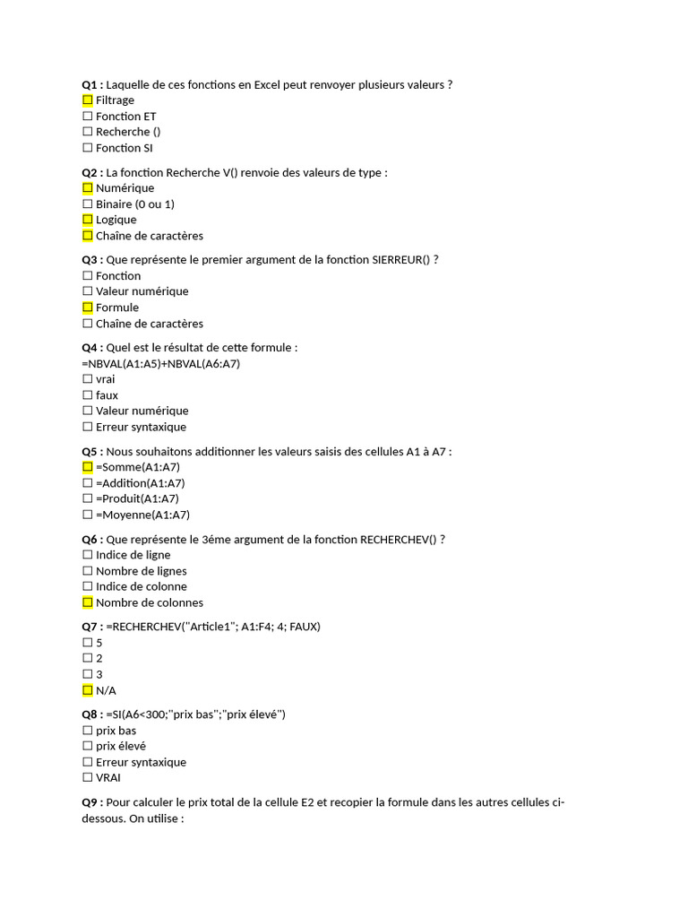 Quiz sur les fonctions Excel et HTTP | PDF | Html | JavaScript