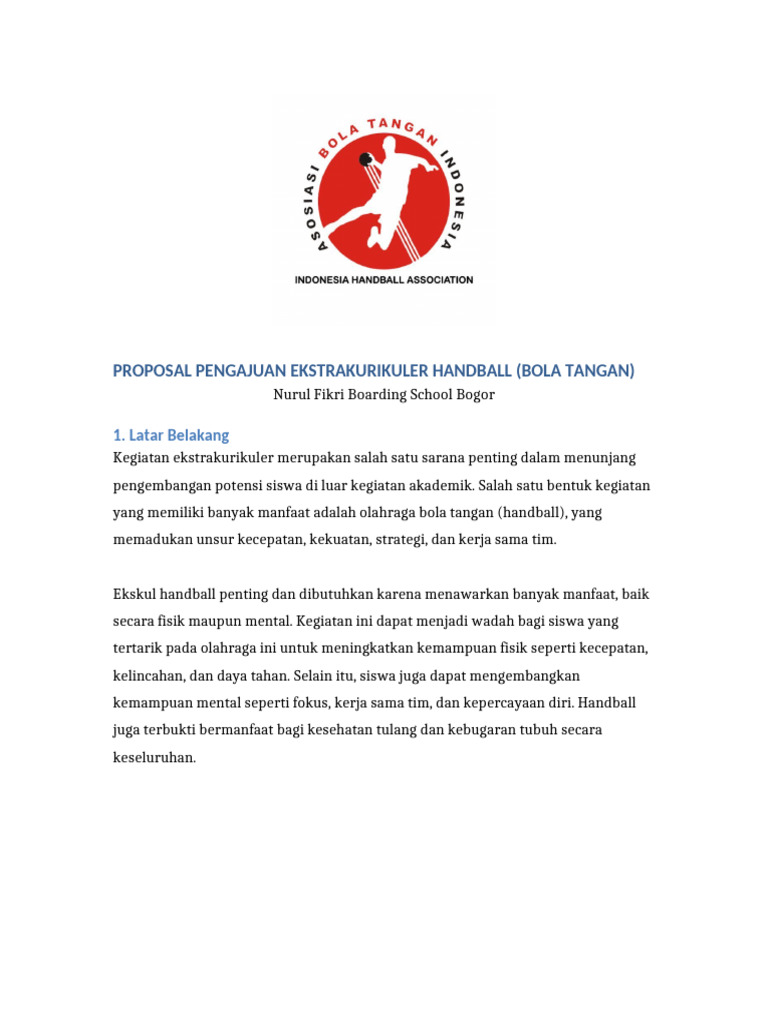 Proposal Ekskul Handball NFBS | PDF