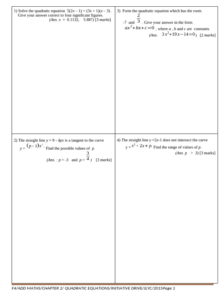 Initiative Drive - Quadratic Equations | PDF | Quadratic Equation | Mathematical Analysis