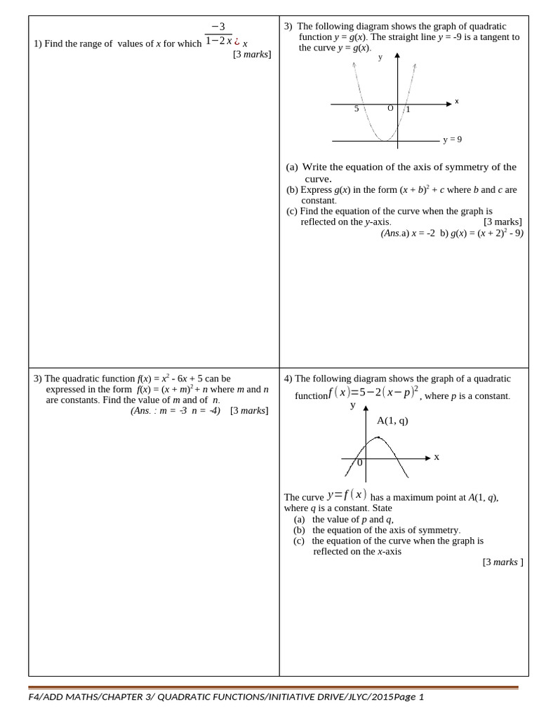 Initiative Drive - Quadratic Functions | PDF | Quadratic Equation ...