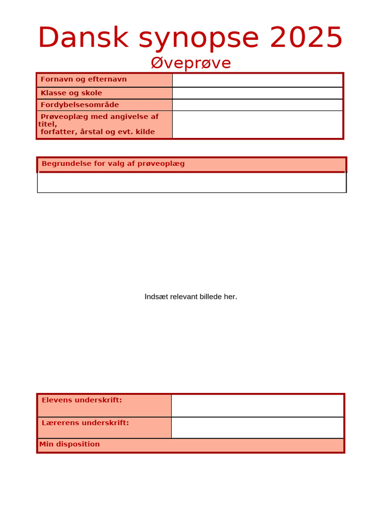 Eksamen Synopse Dansk Skabelon | PDF