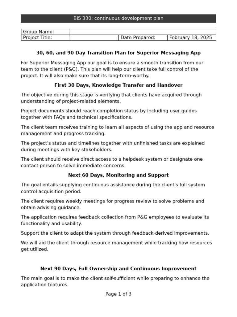 BIS330 - Project Closeout Plan-1 | PDF | Evaluation | Usability