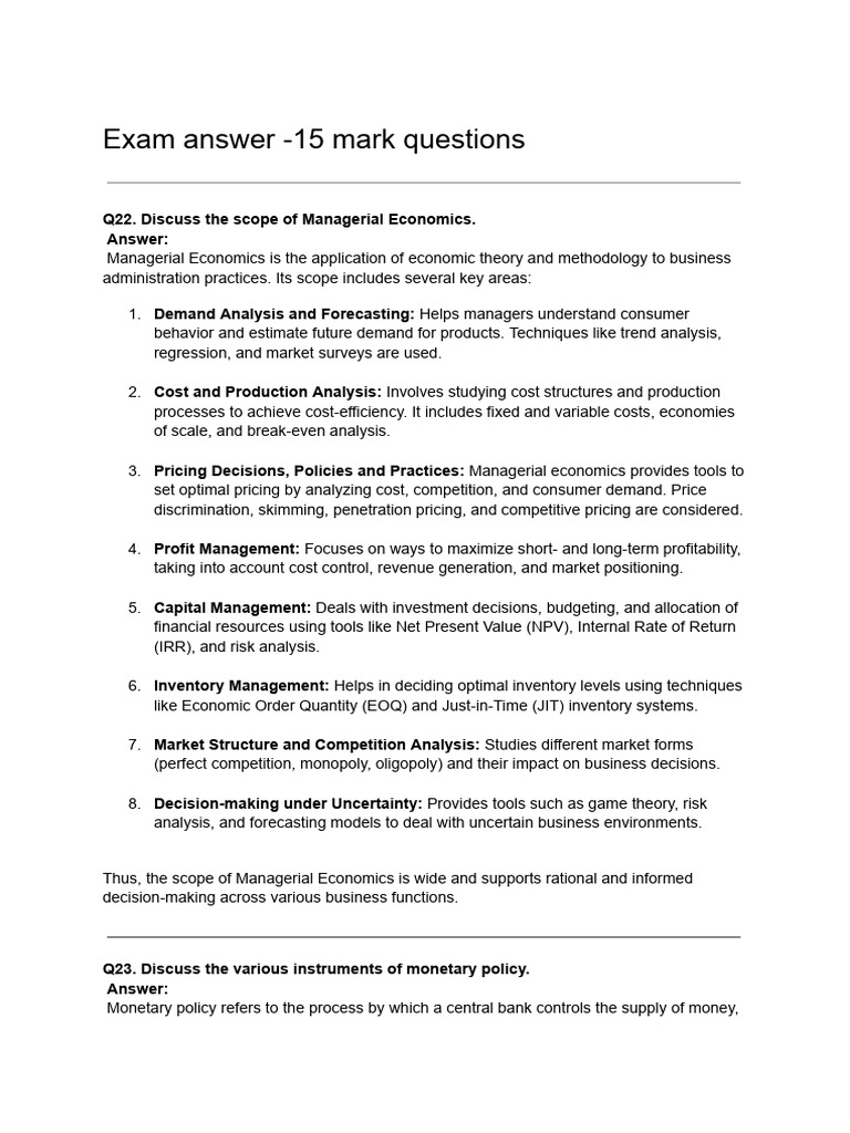 Managerial Economics 15 Mark Question and Answer | PDF | Pricing ...