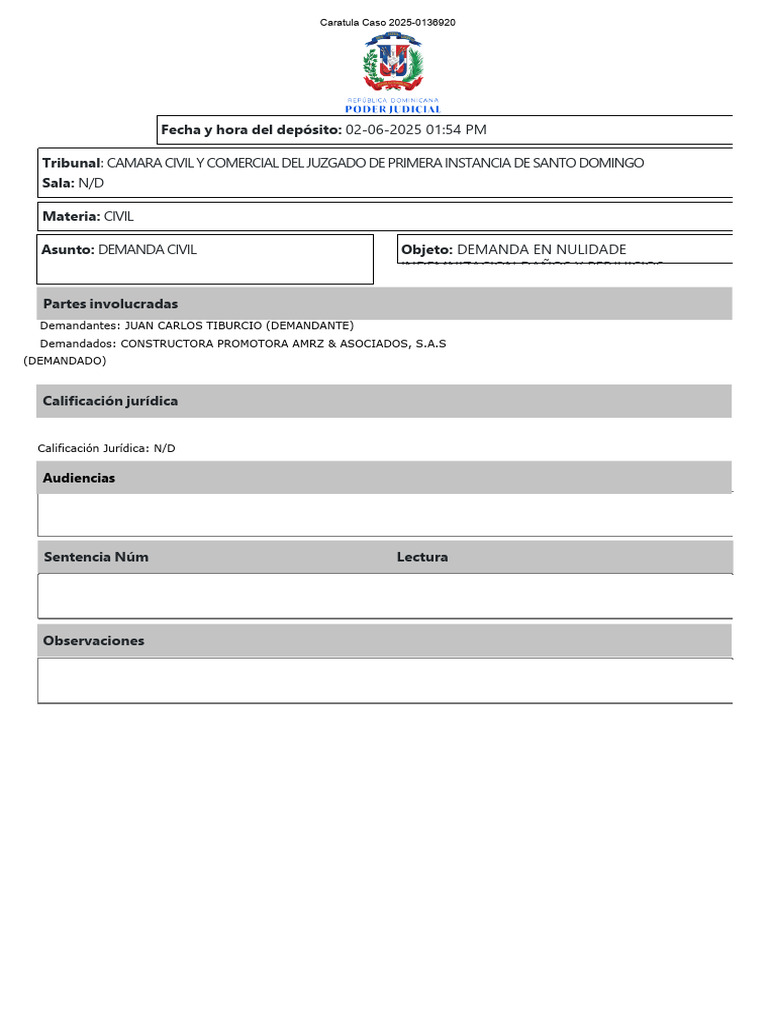 Caratula Caso 2025-0136920 | PDF