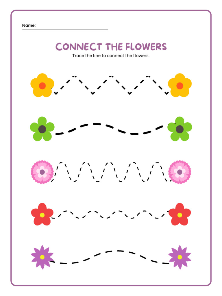 Tracing Line Worksheet Flowers | PDF