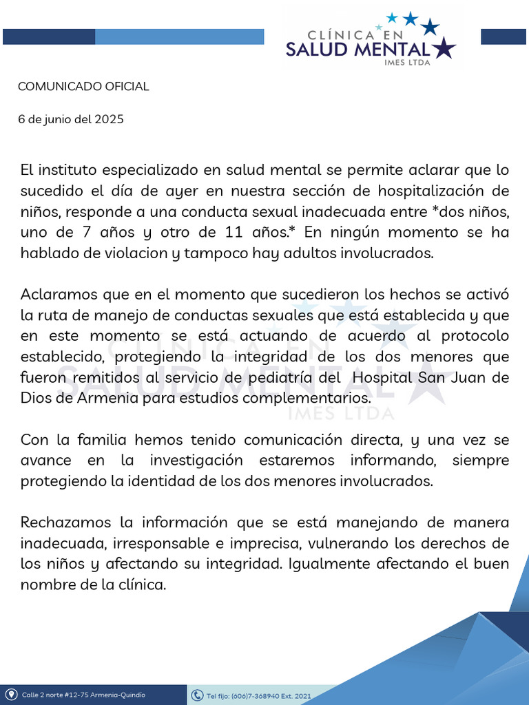 Comunicado Oficial Clínica en Salud Mental - 20250606 - 183245 - 0000 | PDF