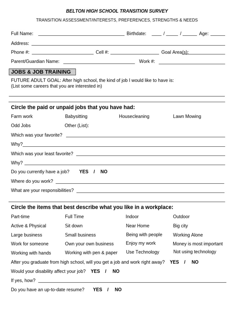 Comprehensive High School Transition Survey | PDF | Individualized ...